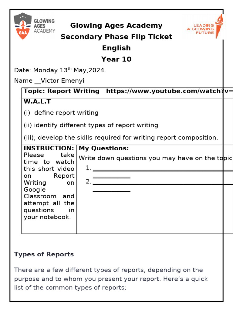 Week 3 Flip Lesson Yr 10 | PDF | Thesis | Citation