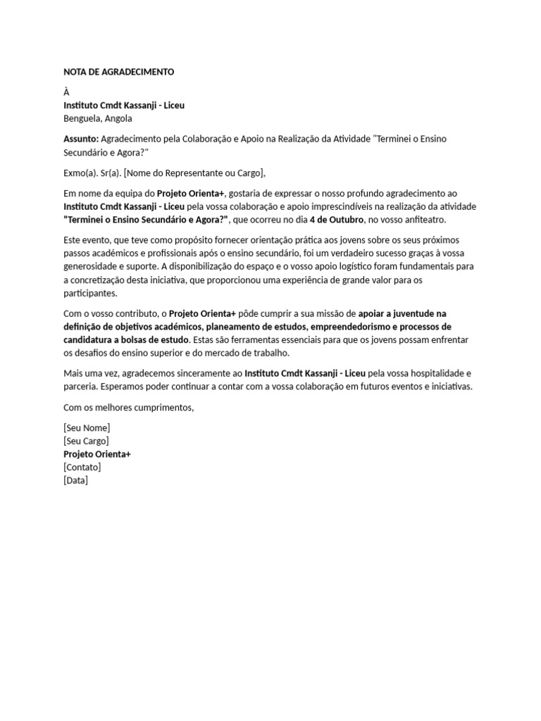 Modelo de NOTA DE AGRADECIMENTO | PDF