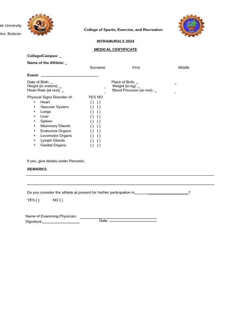 Intramurals Medical Form 2024 | PDF