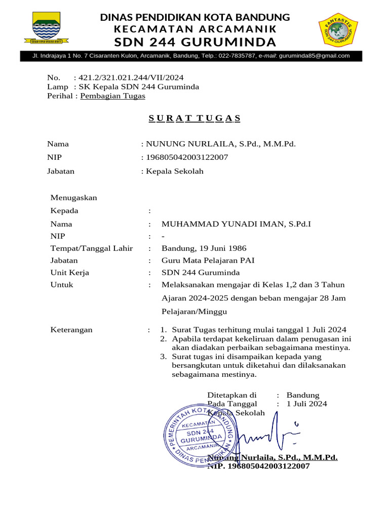 SURAT - TUGAS - KBM - 2024-2025 - Salin | PDF