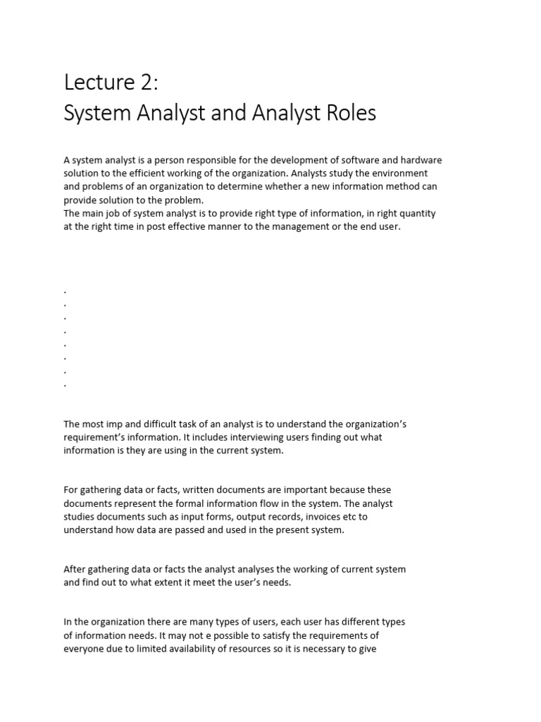 PGDIT-SAD-2-System Analyst and Analyst Roles | PDF | Specification (Technical Standard) | System