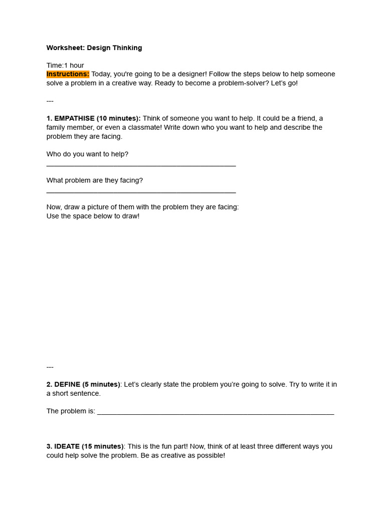 Design Thinking Worksheet for Kids | PDF