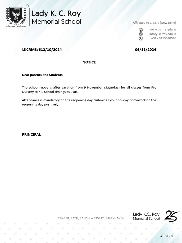 Notice No. 612 (Re. Reopening of School For Students) | PDF