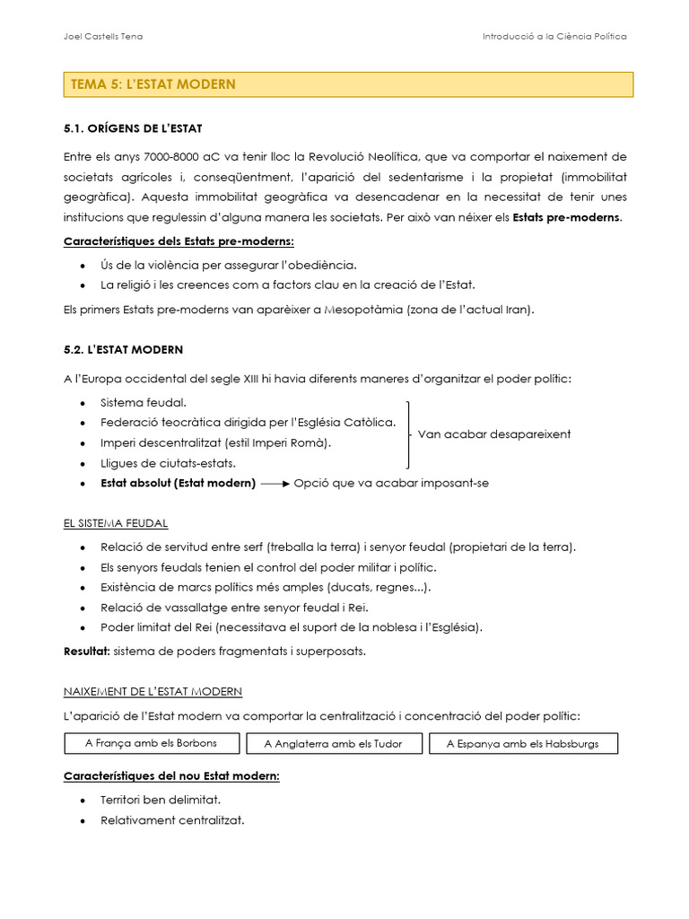 Tema 5. L'Estat Modern | PDF