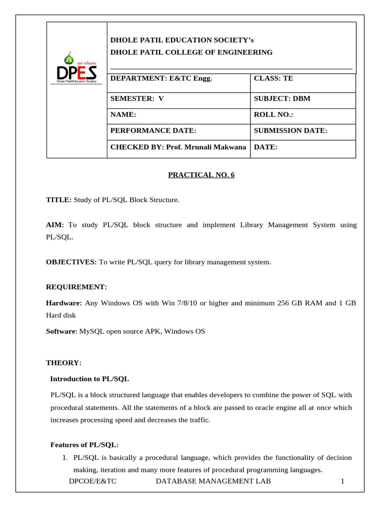 PL/SQL Block Structure Study | PDF | Pl/Sql | Sql