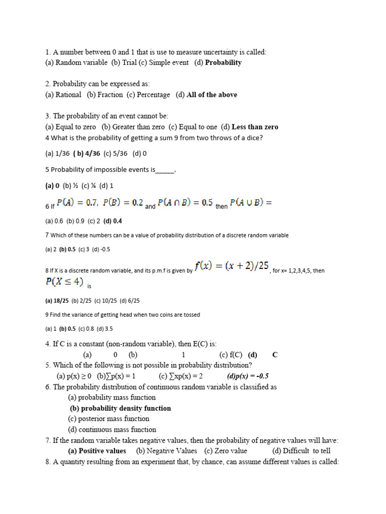 Sampleof MTH302 MCQ | PDF | Probability Distribution | Random Variable