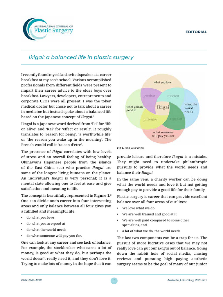 Ikigai A Balanced Life in Plastic Surgery | PDF | Wellness