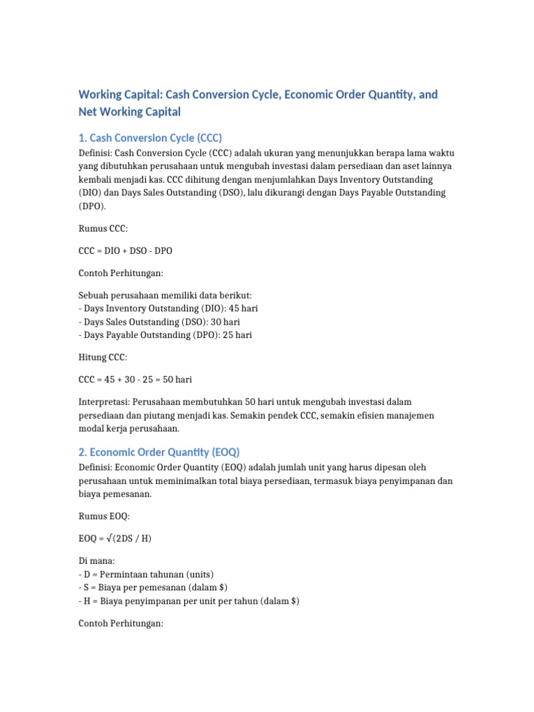 Rumus Cash Conversion Cycle dan NWC | PDF