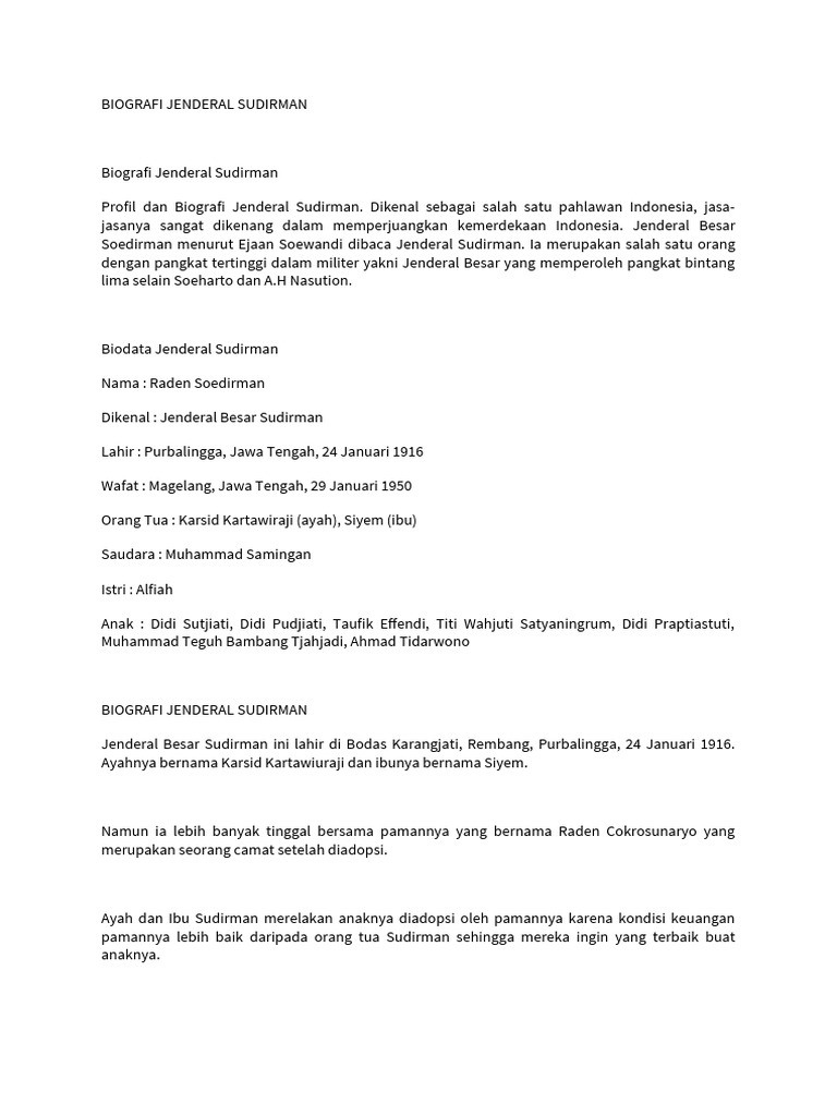 Biografi Jenderal Sudirman | PDF