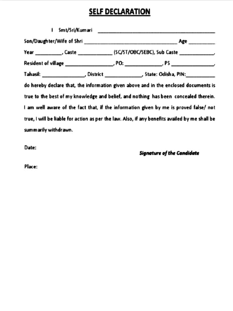 Caste Self-Declaration Form | PDF