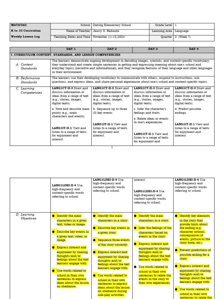 LE Language1 Q2 Week-7 | PDF | Learning | Curriculum