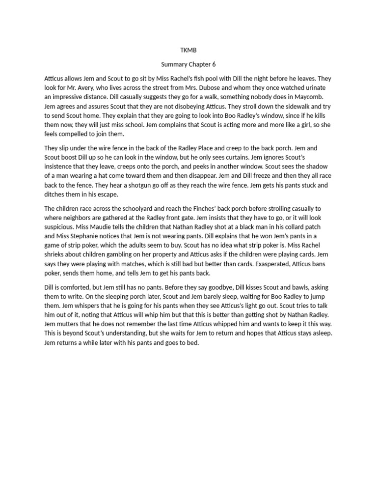 Summary Ch 6 | PDF | To Kill A Mockingbird