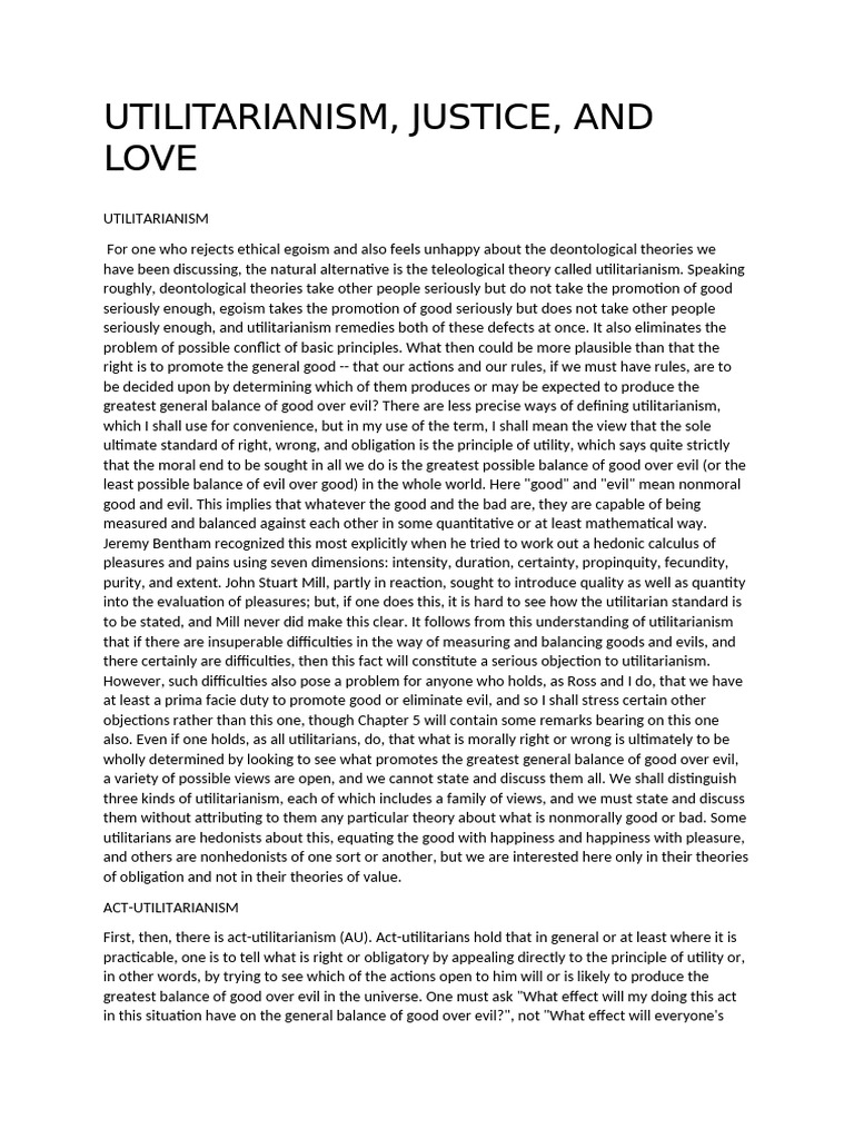 Utilitarianism, Justice, & Love. | PDF | Utilitarianism | Applied ...