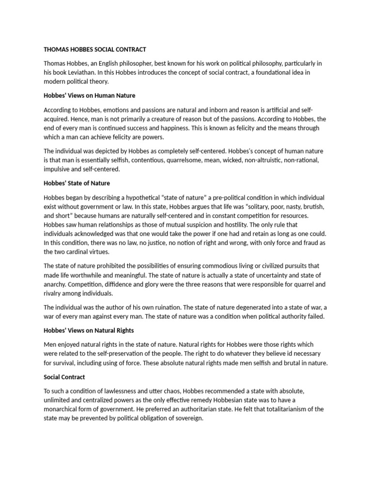 Social Contracts Thomas Hobbes | PDF | Social Contract | Thomas Hobbes