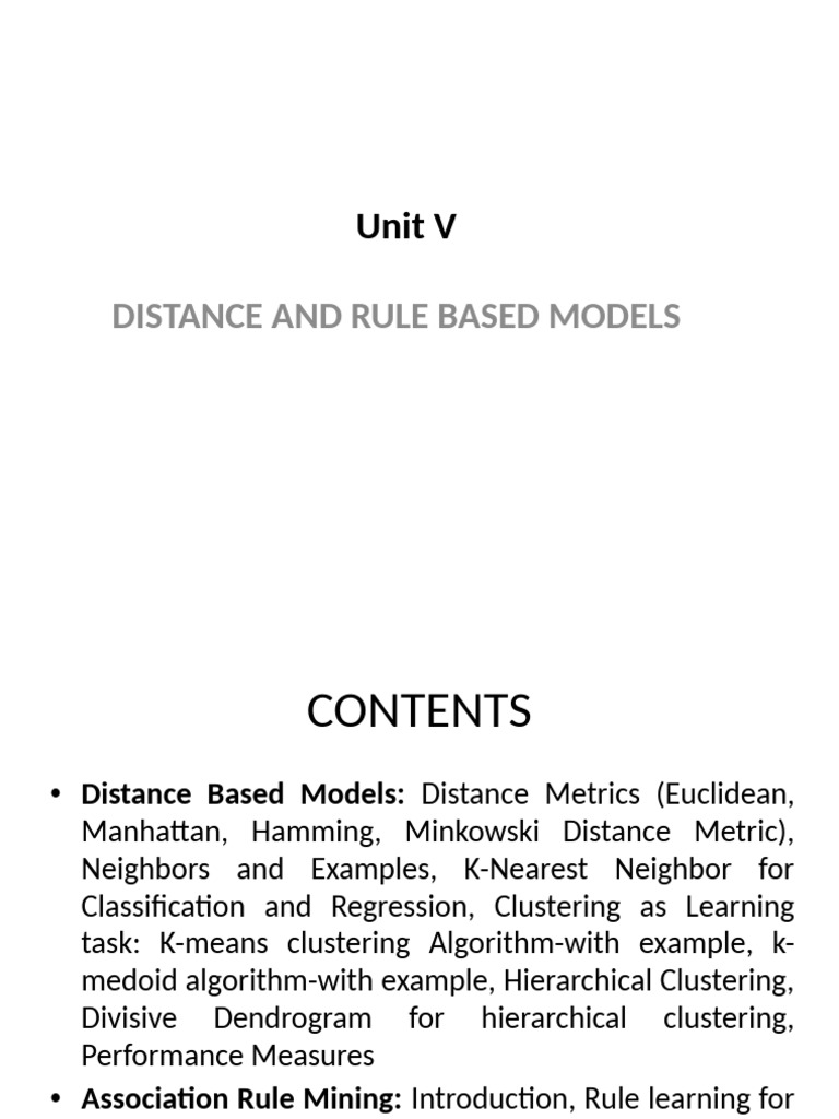PPT-U5-ML | PDF | Cluster Analysis | Distance