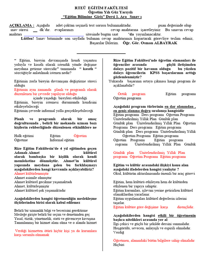 Ebg 2013 2014 1 Vize Cevap Anahtari A | PDF