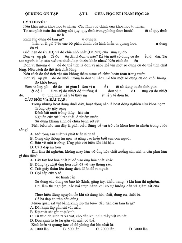 On Tap KHTN 6 Giua Ki 1 | PDF