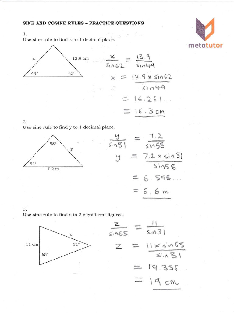 Sin and Cos Rules Solutions | PDF | Angle | Mathematical Analysis