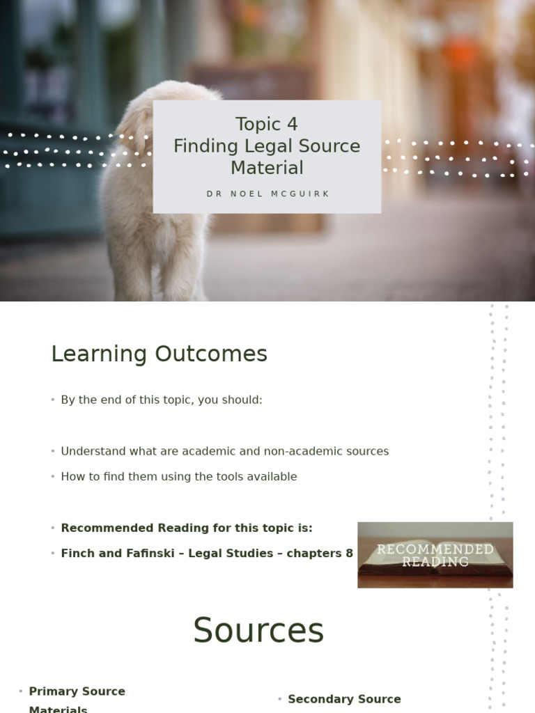 PART 1 INTRO Topic 4 - Finding Legal Source Material | PDF | Social Science