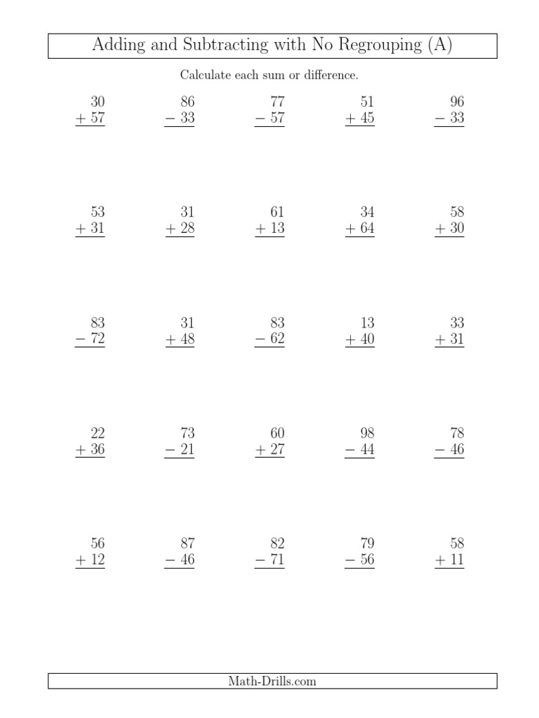 Mixed Additionsubtraction 2digit 2digit Noregrouping 001qp.1675735294 | PDF