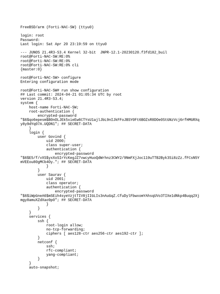 Forti - NAC Juniper SW Backup | PDF | Application Layer Protocols | Network Architecture