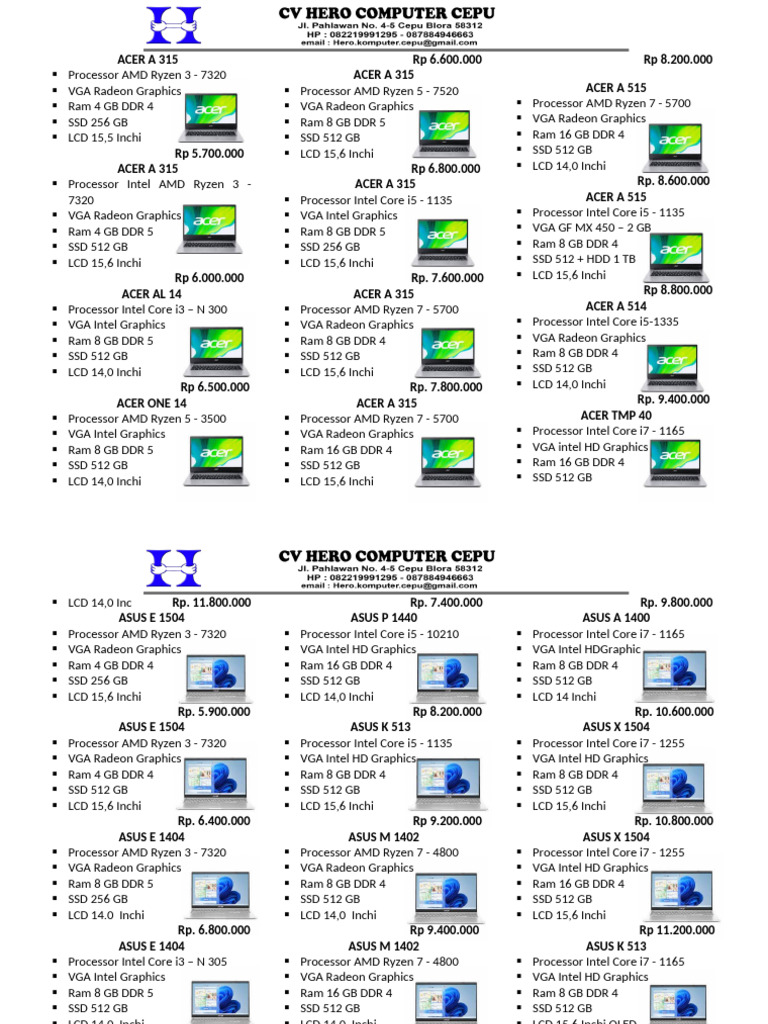 Pricelist Laptop 24 - 08 - 2024 | PDF | Intel | Random Access Memory