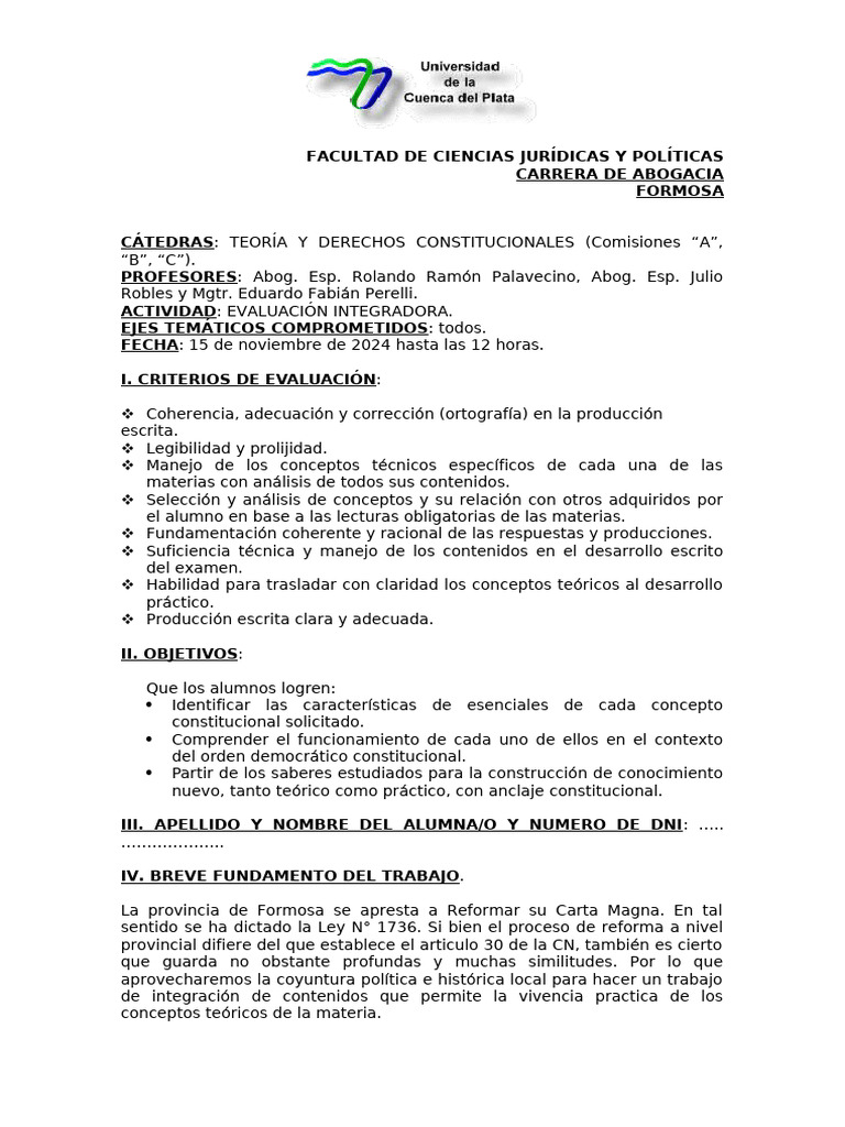 Ev Integradora-TDC-Reforma Constitucional-2024 | PDF | Constitución | Evaluación