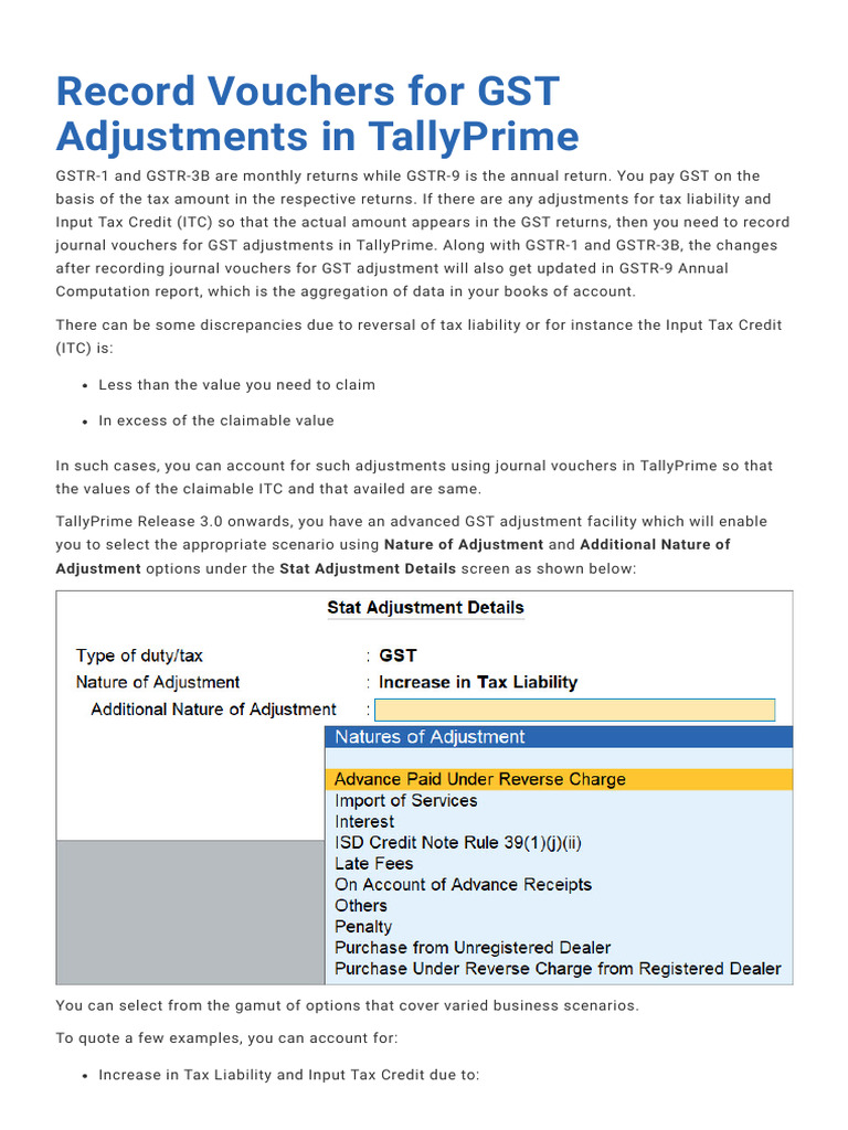 GST Adjustment Journal Entries in Tally | PDF | Debits And Credits ...