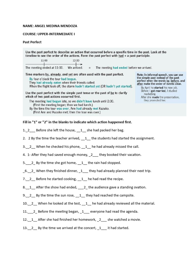 Past Perfect Uni1 1 | PDF | Lunch
