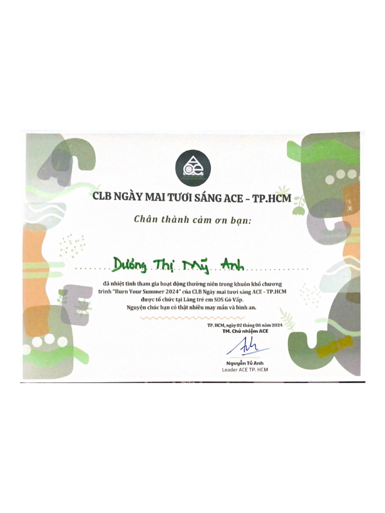 CLB Ngày Mai Tươi Sáng Ace - TP - HCM | PDF