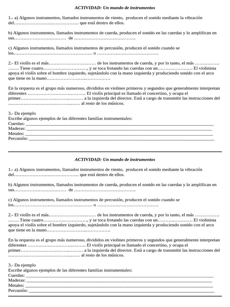 ACTIVIDAD Instrumentos Musicales | PDF | Instrumentos de cuerda ...