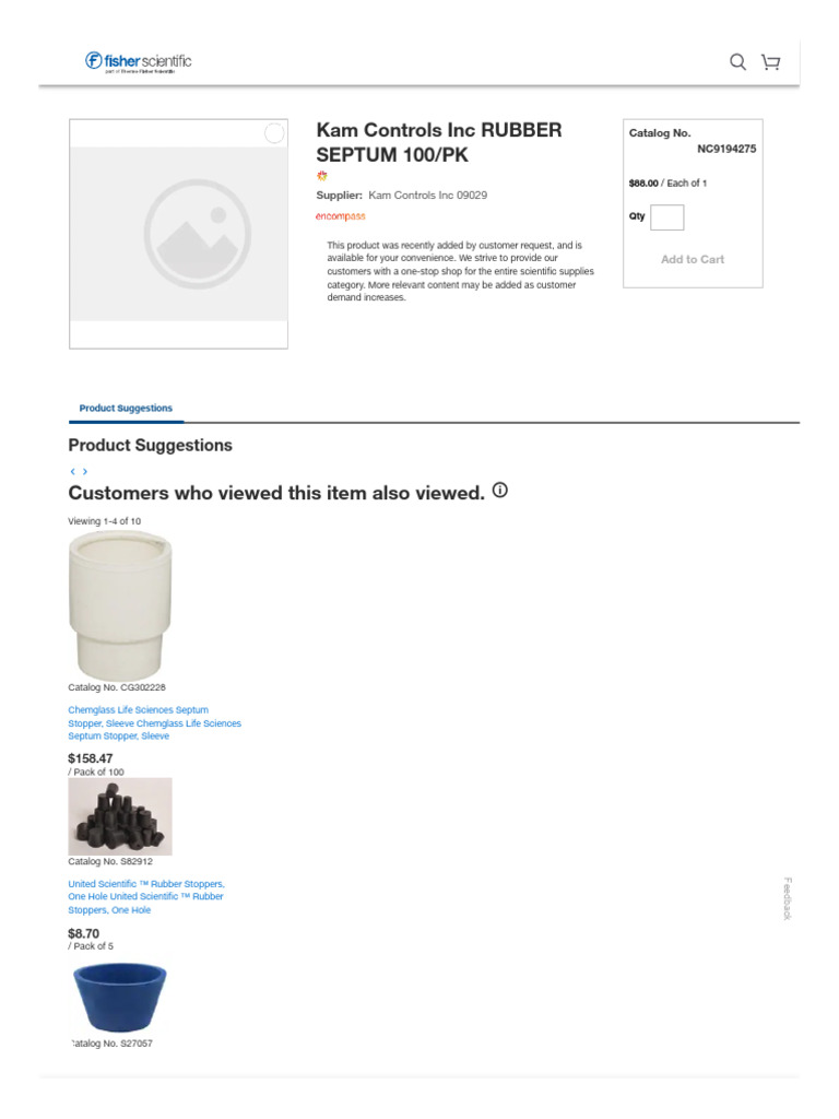 Kam Controls Inc RUBBER Septum 100/Pk: Product Suggestions | PDF