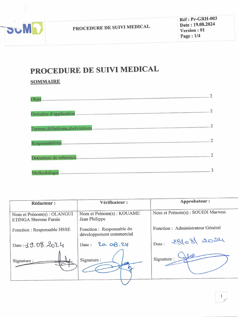 PR-GRH-003 Procedure de Suivi Medical | PDF