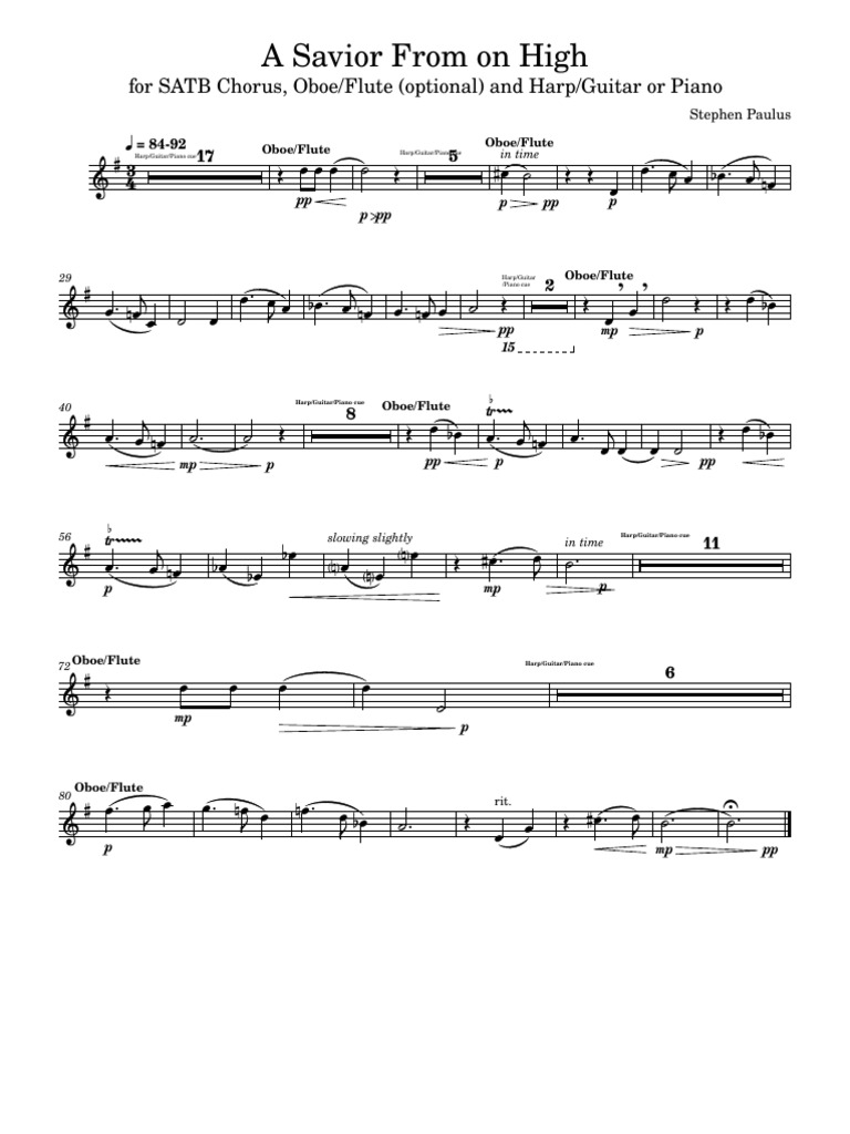 A Savior From On High Oboe/flute Cues No Harp Cues | PDF | Classical Music | Musical Compositions