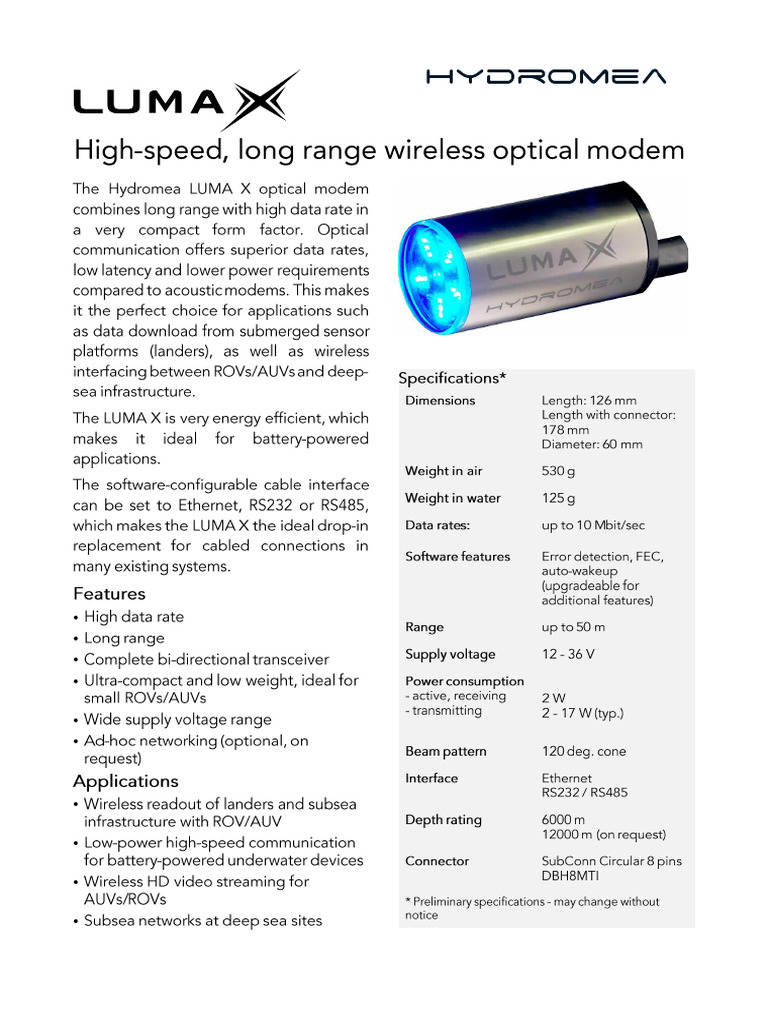 Hydromea LUMA X Datasheet | PDF