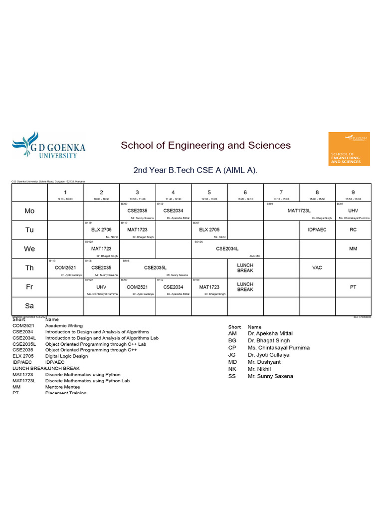 2nd Year B.Tech Timetable Overview | PDF | Computer Programming | Computing