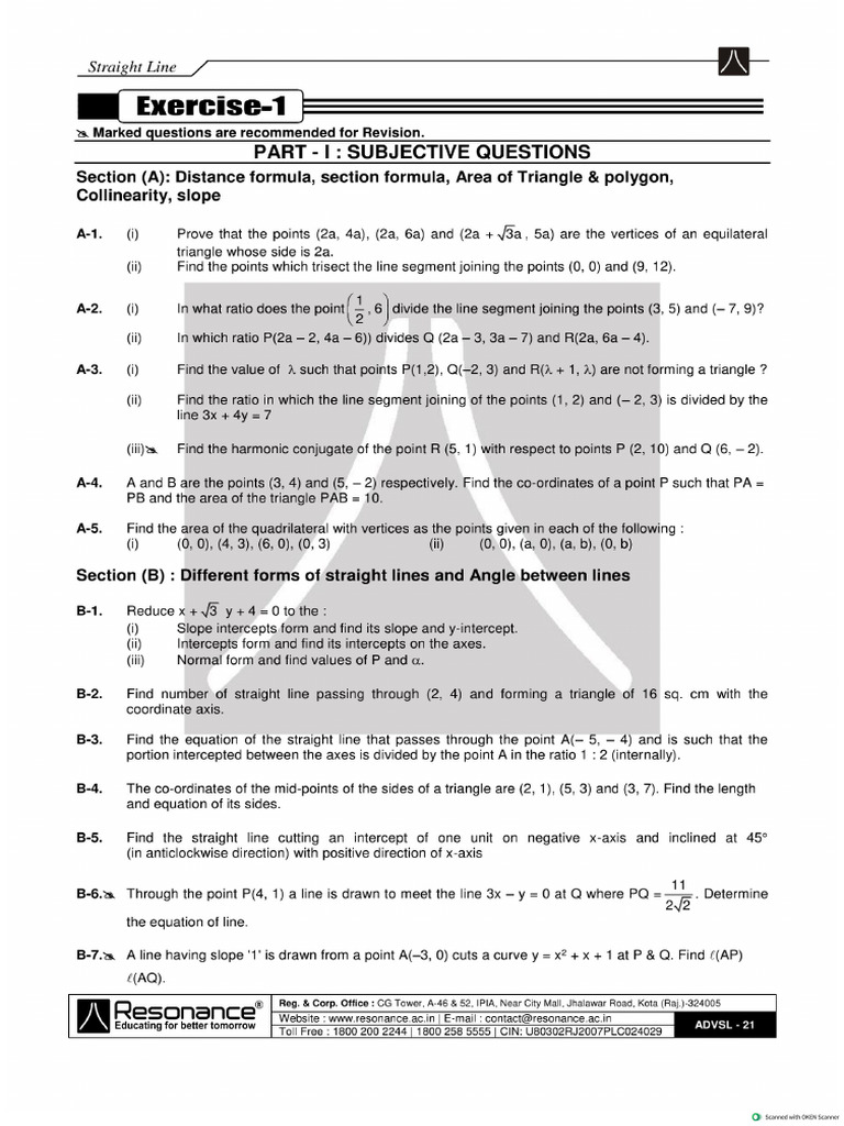 Straight Line Theory Exercise | PDF