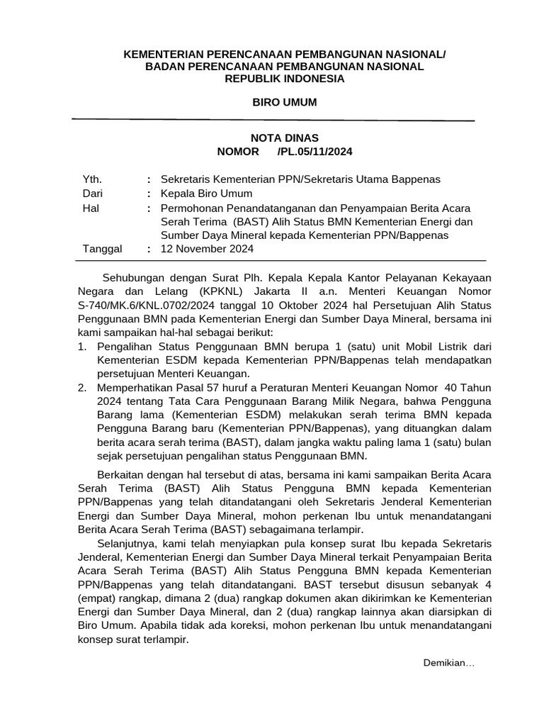 Permohonan Penandatanganan BAST BMN | PDF | Sains & Matematika