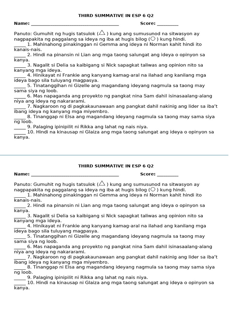 Third Summative in Esp 6 Q2 | PDF