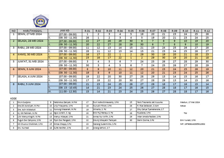 Jadwal Pengawas Pat TP 2023-2024 | PDF