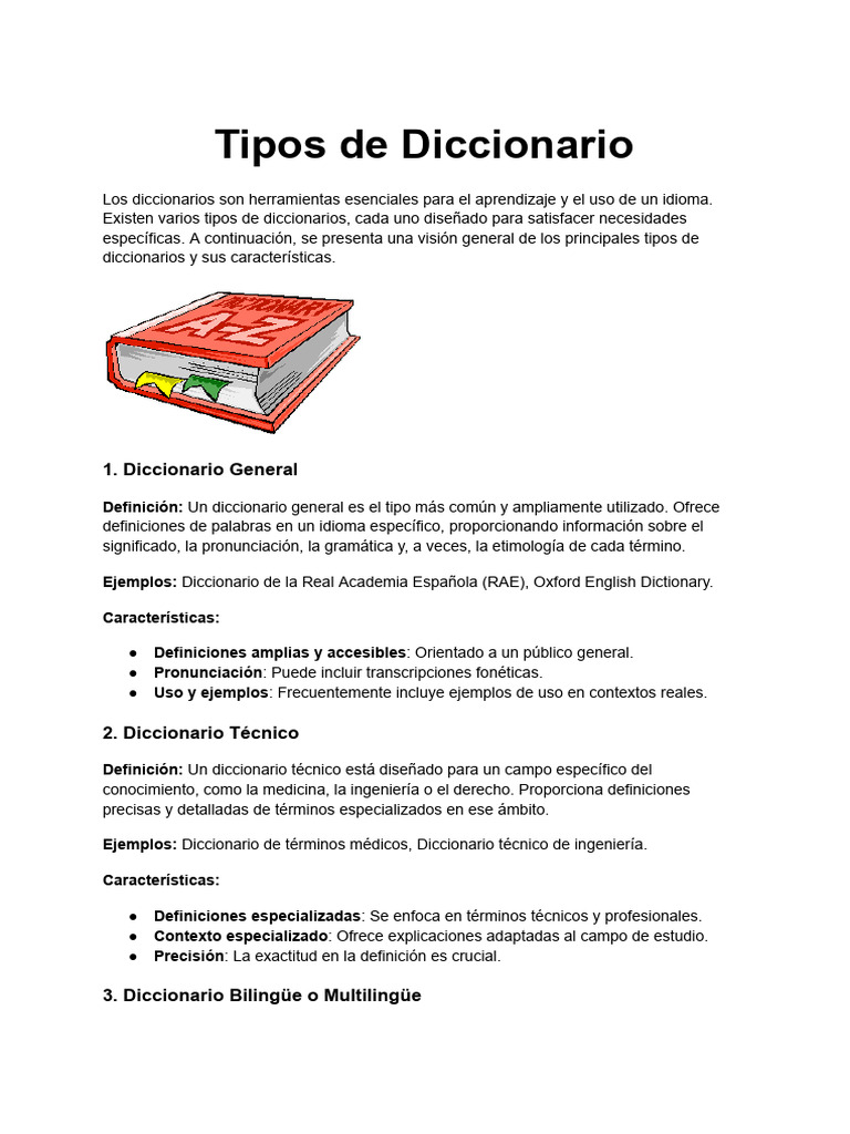 Tipos de Diccionarios y Sus Usos | PDF | Diccionario | Palabra