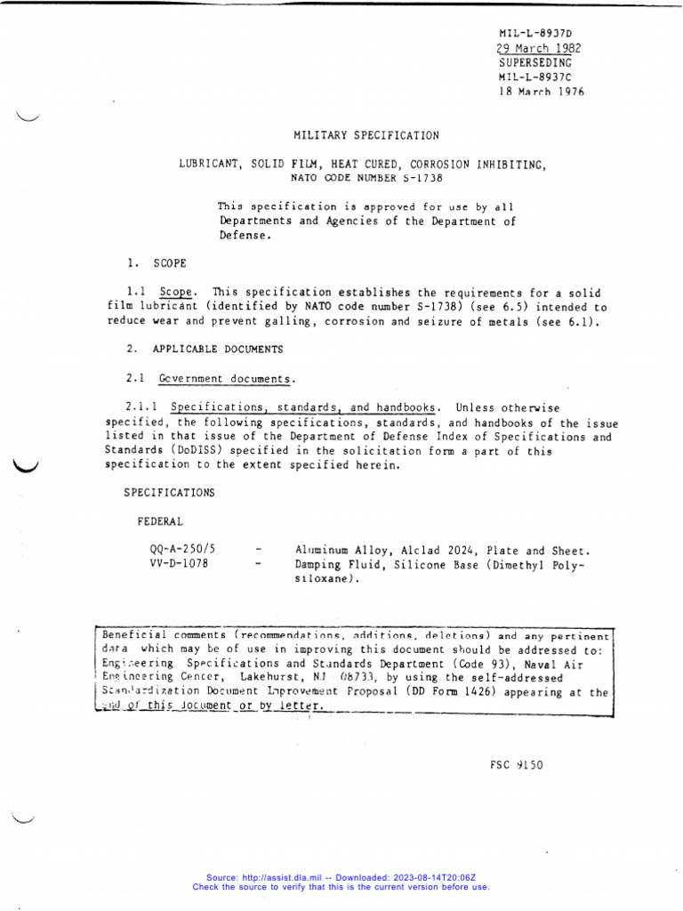 Mil L 8937 | PDF | Bearing (Mechanical) | Lubricant