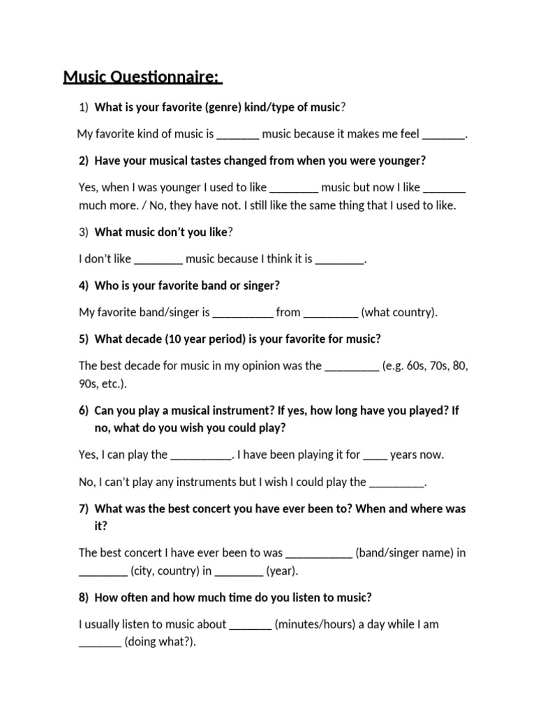 Music Questionnaire | PDF