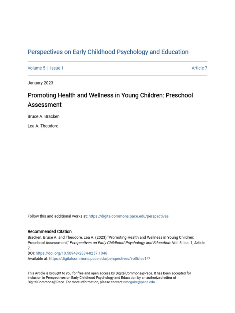 Promoting Health and Wellness in Young Children - Preschool Assess ...