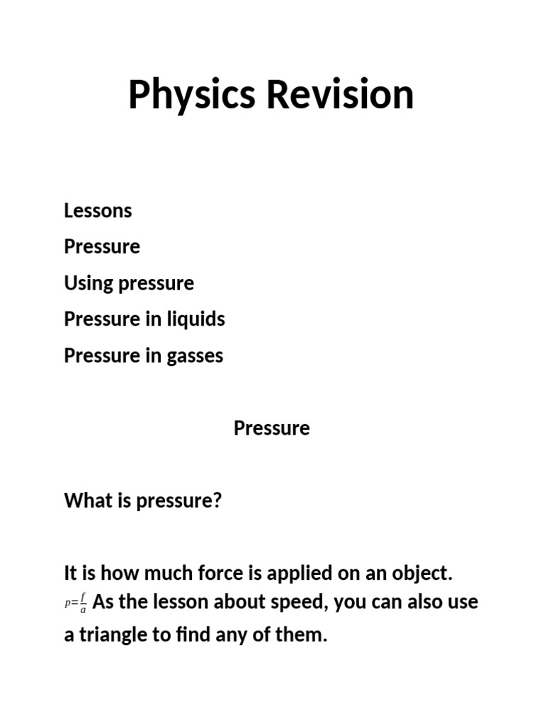 Physics Revision | PDF | Pressure | Gases