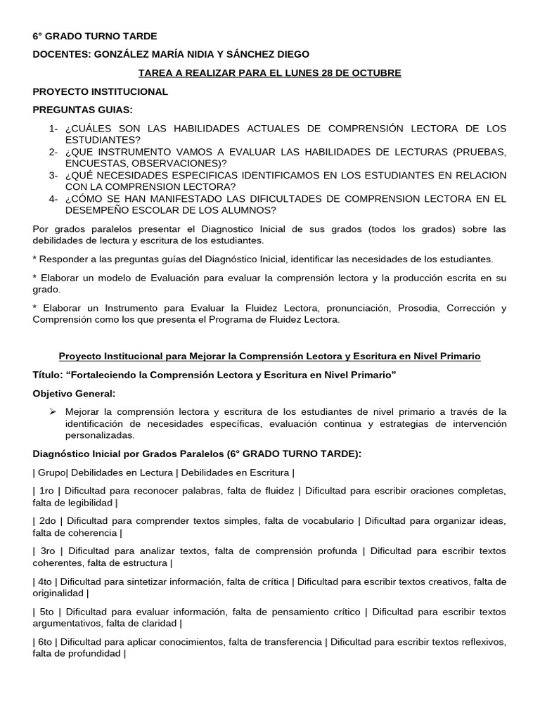 Mejora de Comprensión Lectora en 6° Grado | PDF | Comprensión lectora ...