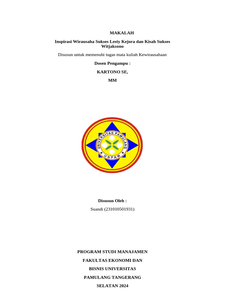 Makalah Dinamika Kewirausahaan Dalam Dunia Artis - Suandi Rev 2 | PDF