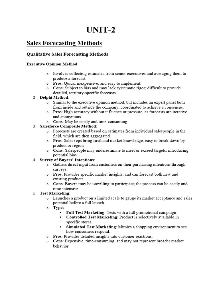 UNIT2 | PDF | Sales | Forecasting