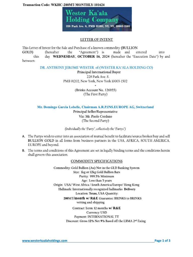 Loi Gold Brinks To Brinks 101624 | PDF