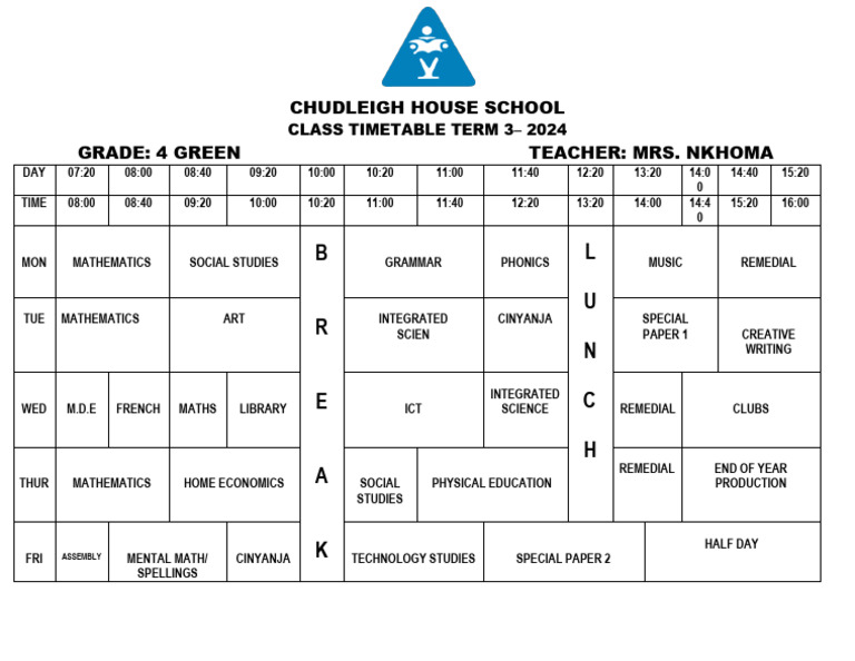 Grade 4 Timetable Term 3 2024 | PDF